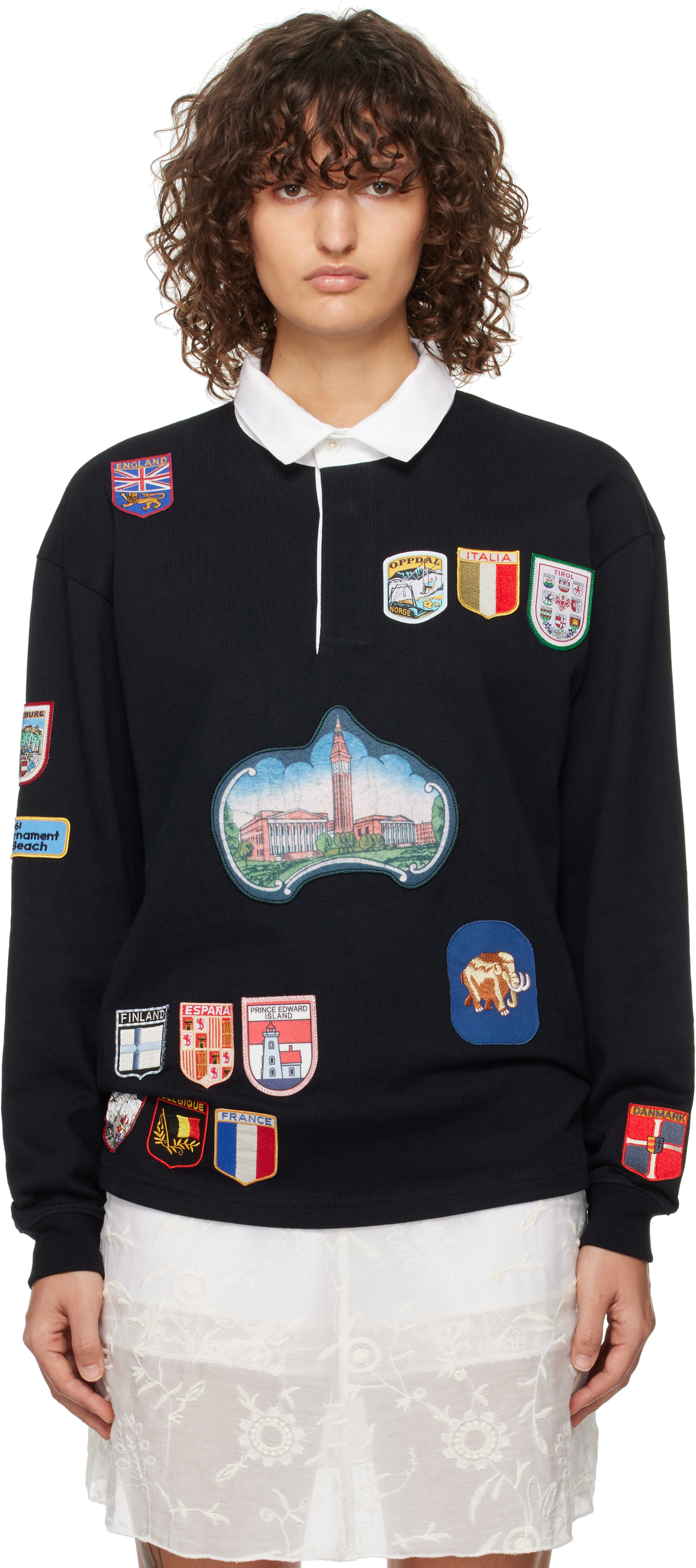 Bode Black Multi-Patch Rugby Polo - Black Black | Editorialist